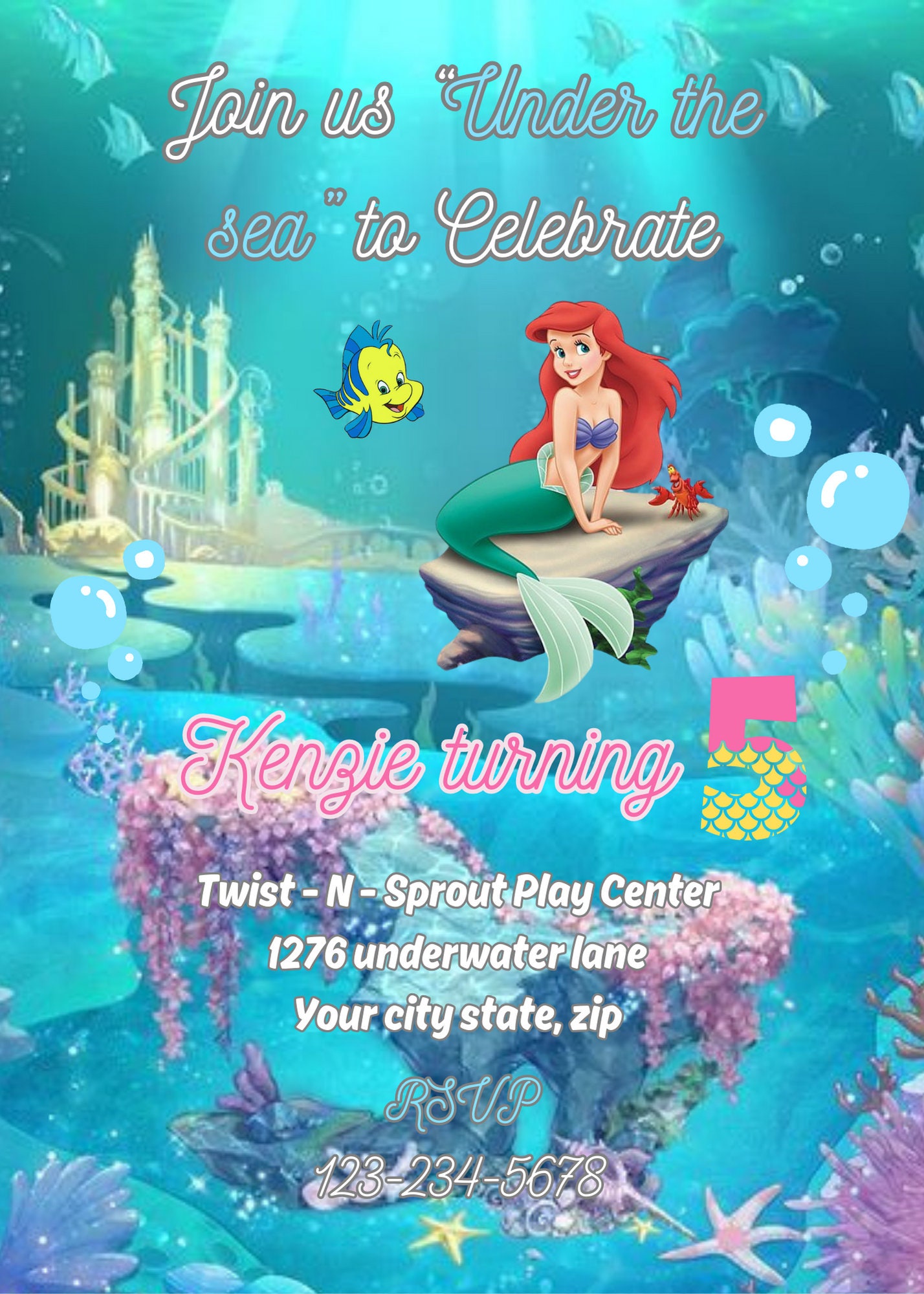 Little Mermaid Birthday Invitation, EDITABLE, Mermaid, Under the Sea ...