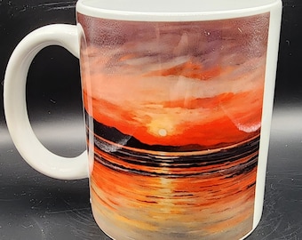 Sunrise Ceramic Mug Sunrise Sunset Mugs White and Turquoise Ceramic Mug ...