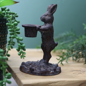 Rabbit Candle Holder Cast Iron Easter Candlestick Holder Spring Decor ...