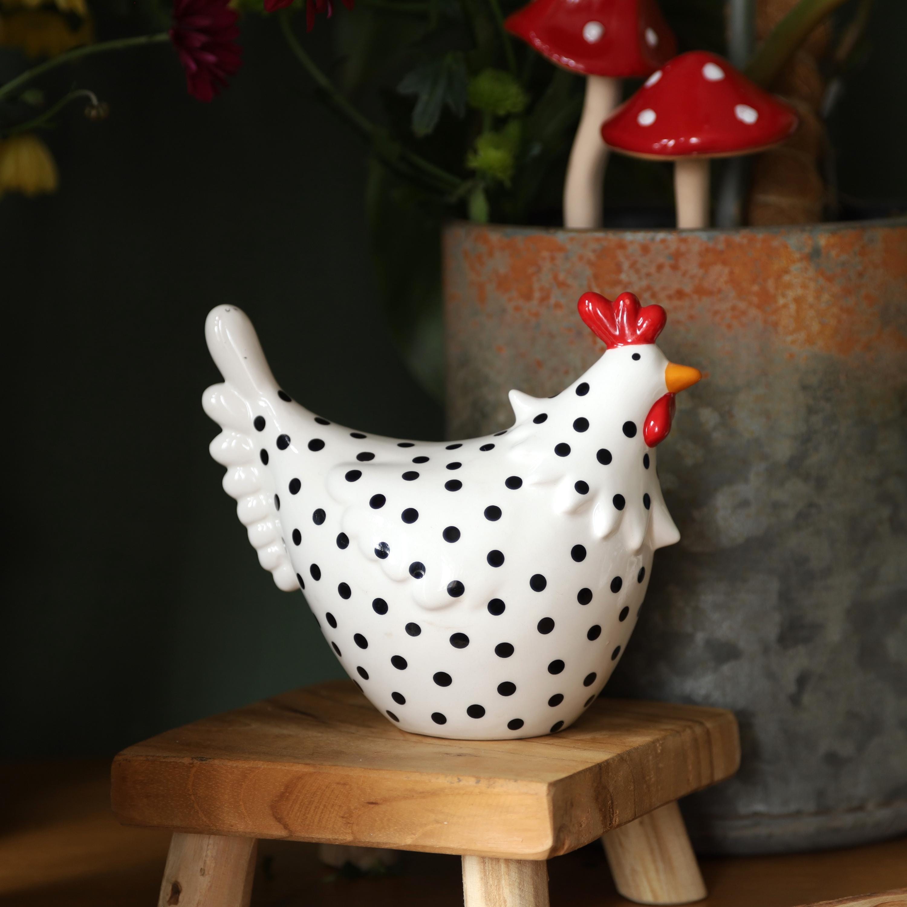 Ceramic Chicken Shelf Sitters Kitchen Farmhouse Decor Easter Polka Dots Red White Black - Etsy