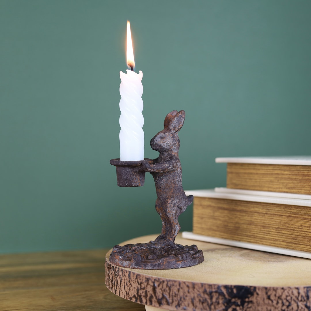 Rabbit Candle Holder Cast Iron Easter Candlestick Holder Spring Decor ...