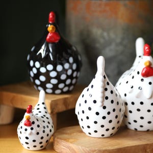 Ceramic Chicken Shelf Sitters Kitchen Farmhouse Decor Easter Polka Dots ...