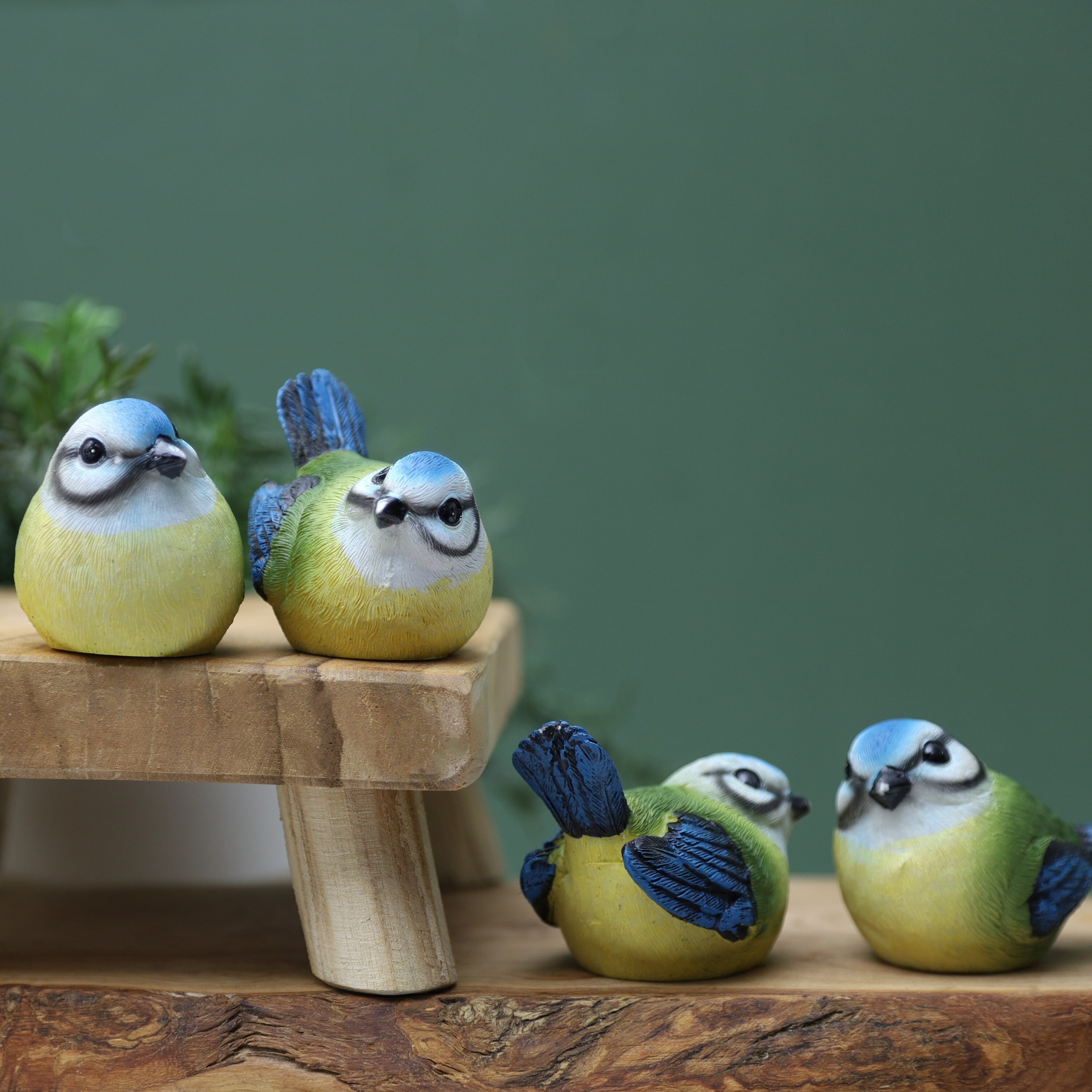Set of 4 Small Tit Birds Garden Plant Pot Shelf Sitters Decor Resin ...