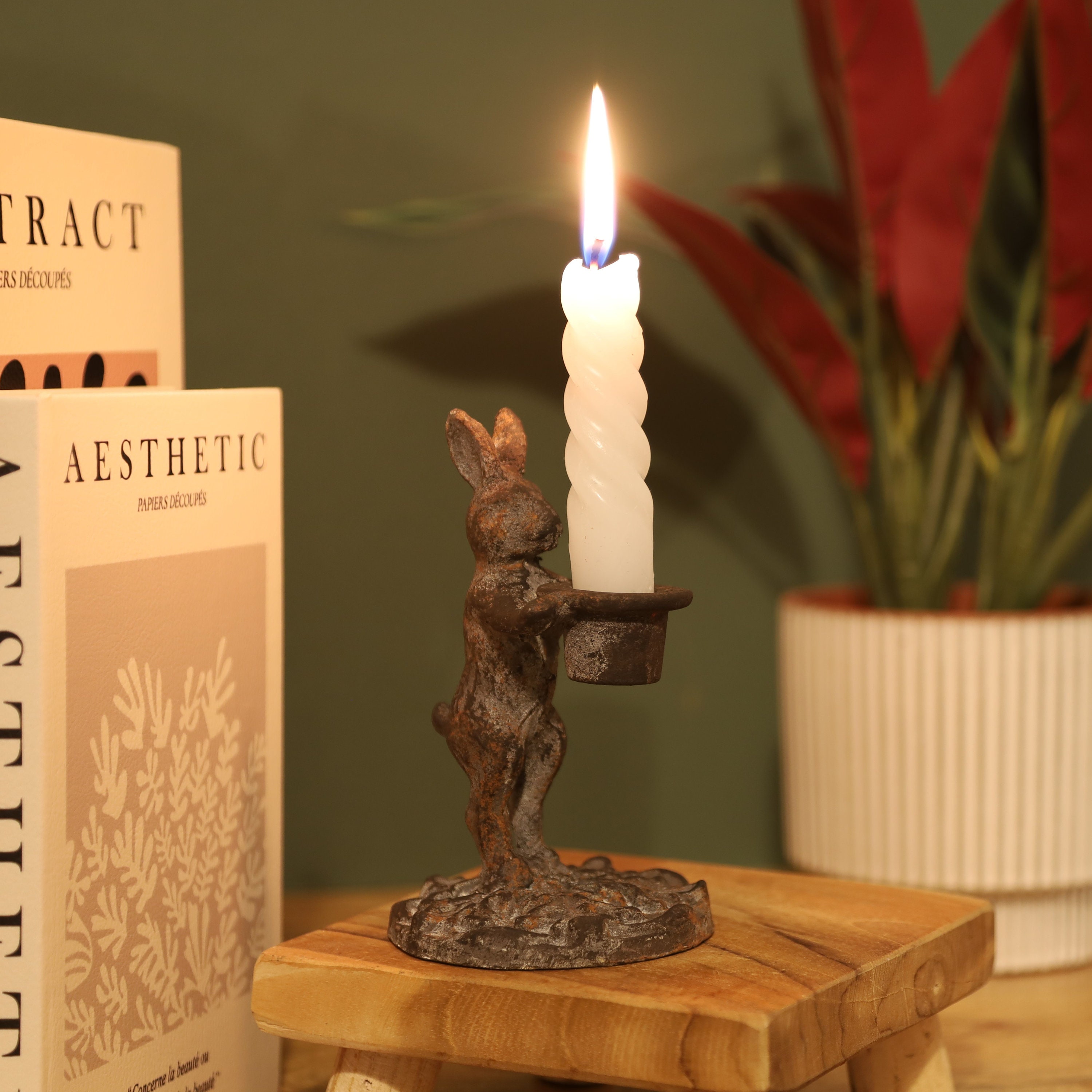 Rabbit Candle Holder Cast Iron Easter Candlestick Holder Spring Decor ...