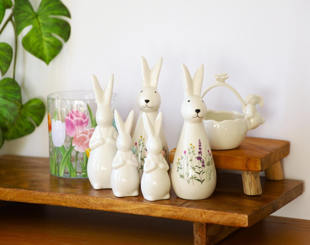 Meadow Ceramic Rabbits Easter Bunnies Bunny Hare Decor Posy Basket - Etsy