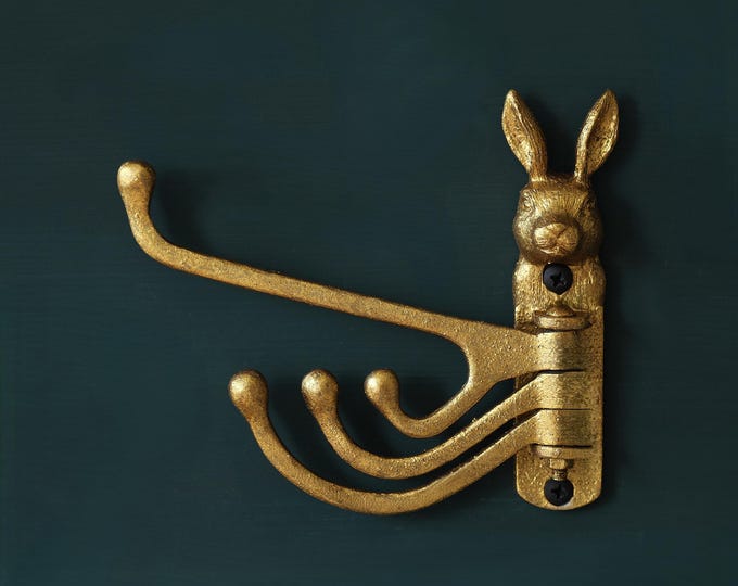 Gold Rabbit Multi Hook Hare Antique Gold Finish Hangers - Etsy
