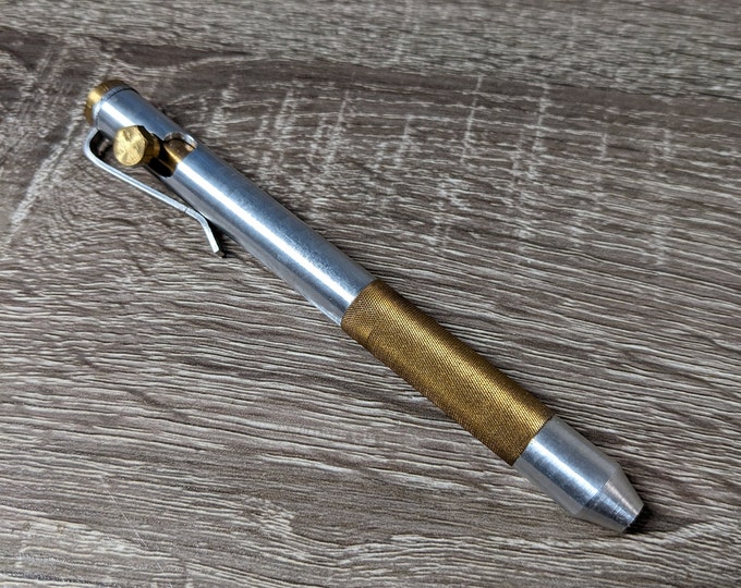 Handmade Bolt Action Ballpoint Pen, Aluminum and Brass Knurled - Etsy