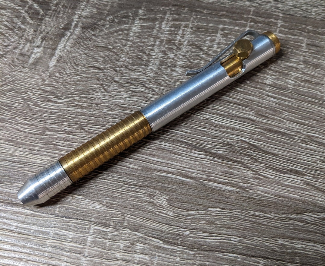 Handmade Bolt Action Ballpoint Pen, Aluminum and Brass Ribbed - Etsy