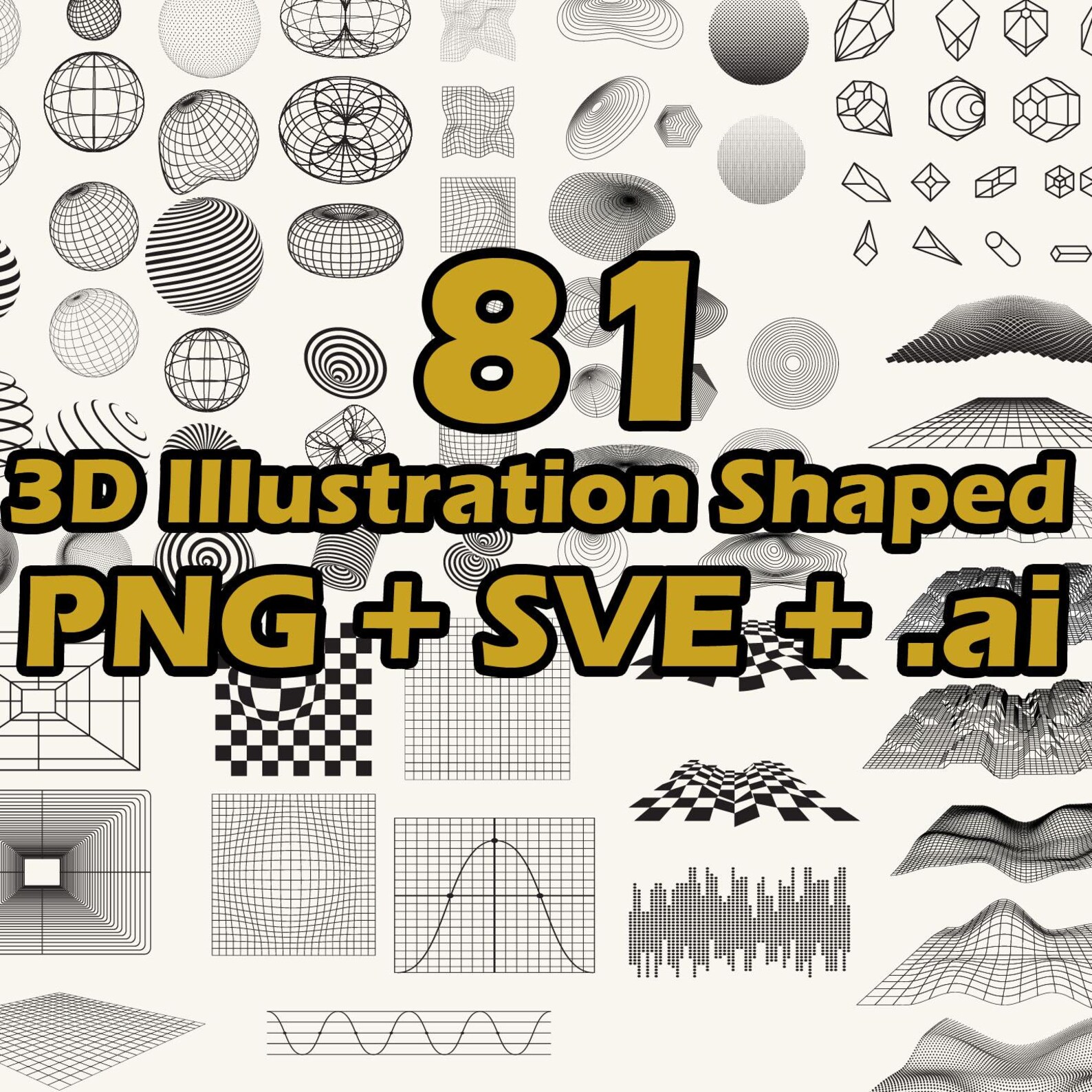 3D Illustration Shaped Wireframe Line Elements Vector Set Geometric ...