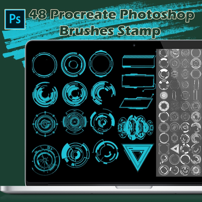 48 Procreate Photoshop Brush Stamp Cyber Tech Brush Hologram Graphical ...