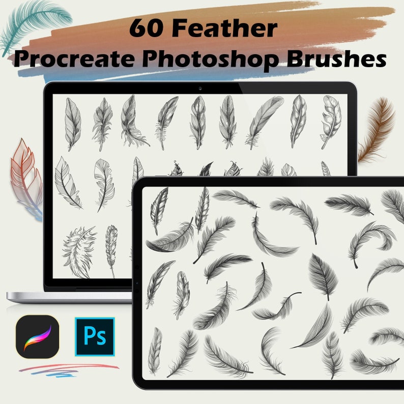 Feather Procreate Brush Photoshop Stamp Bird Brush Stamp Quill ...