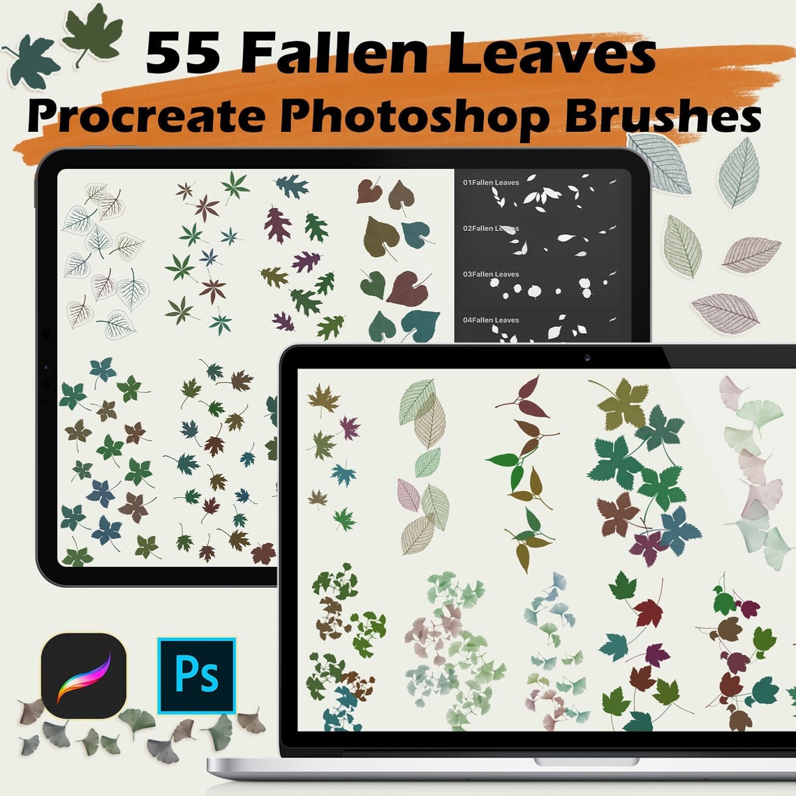 Fallen Leaves Procreate Brush Ginkgo Photoshop Brush Autumn Photoshop ...