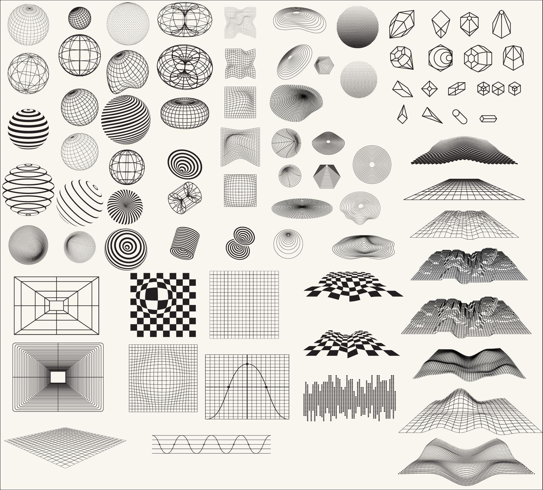 3D Illustration Shaped Wireframe Line Elements Vector Set Geometric ...