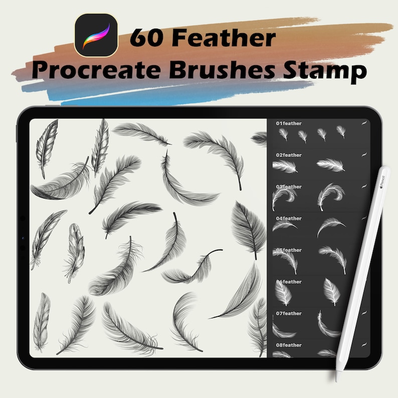 Feather Procreate Brush Photoshop Stamp Bird Brush Stamp Quill ...