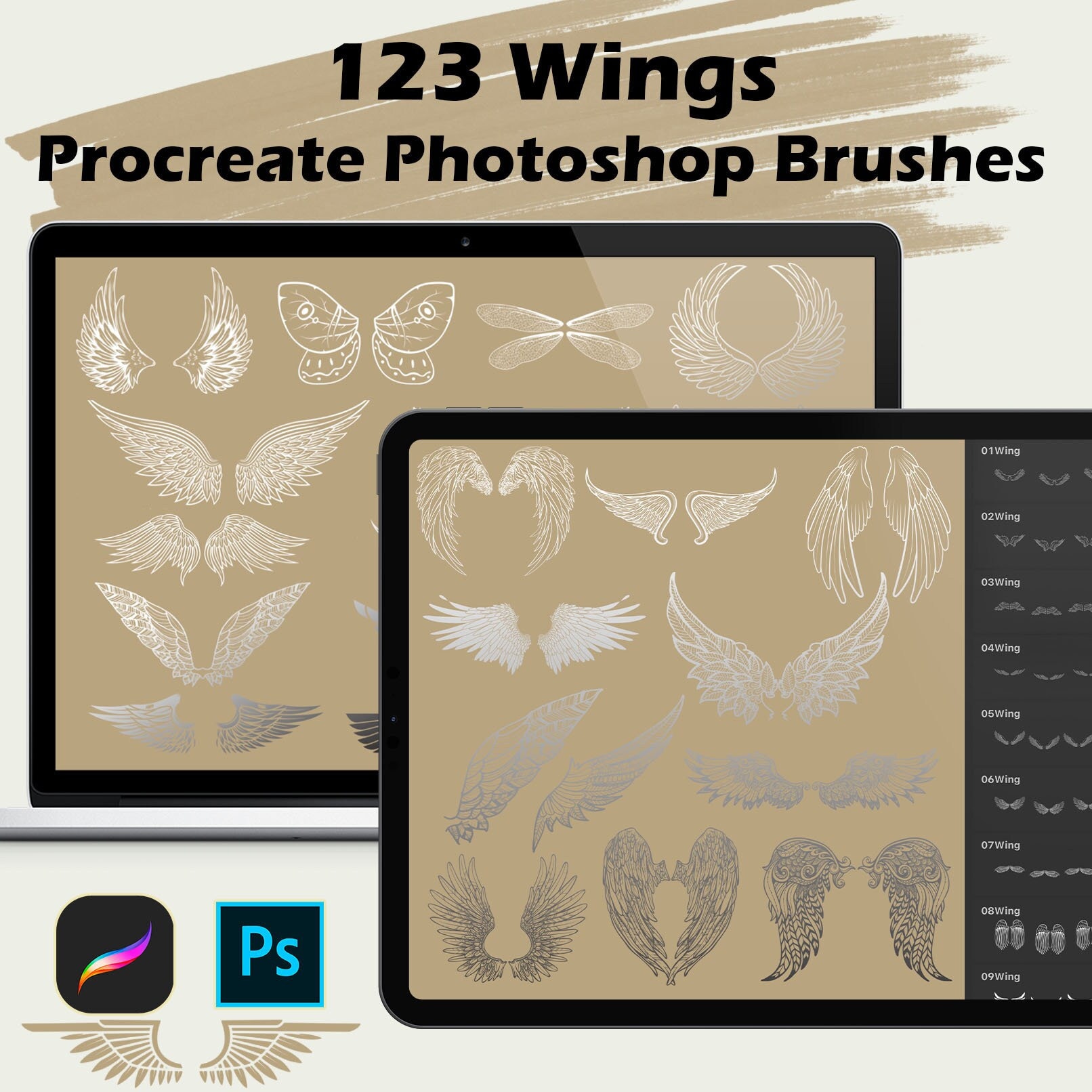 Angel Wings Procreate Brush Photoshop Fairy Wings Brush Photoshop Fantasy Stamp Procreate Brush ...