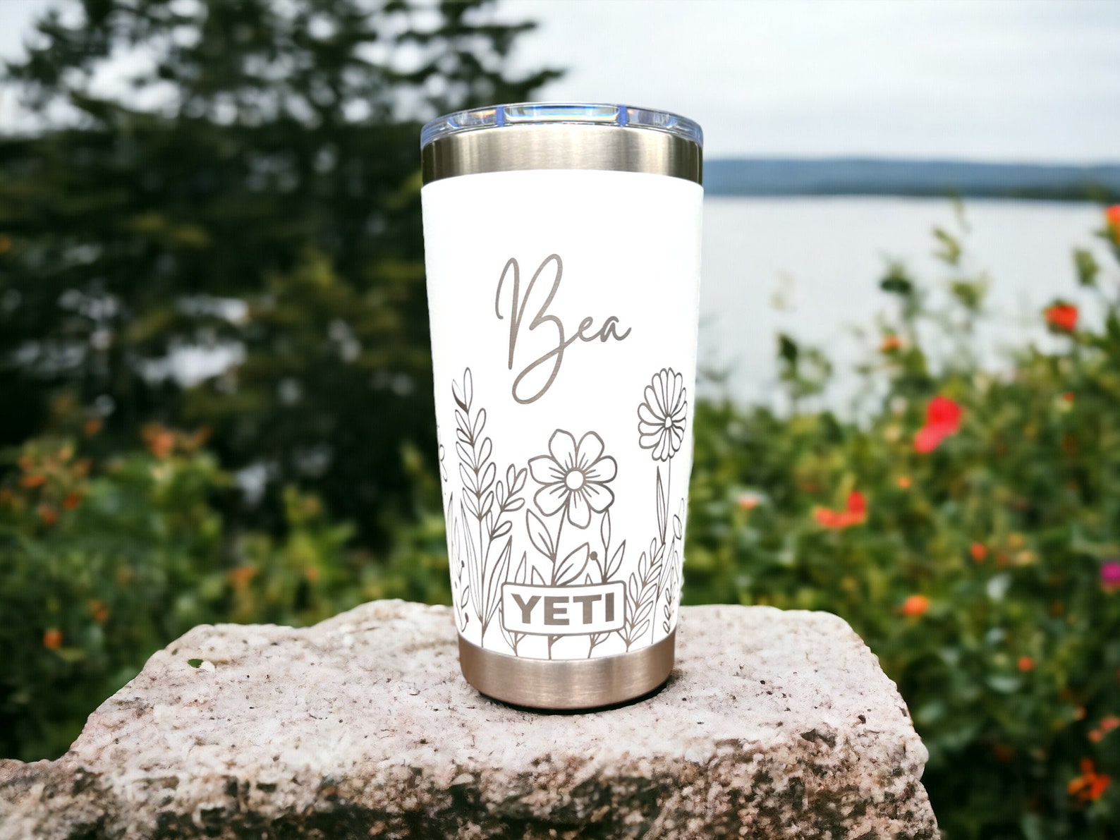 Personalized Floral Design Yeti 20oz Rambler Tumbler 360 Degree ...