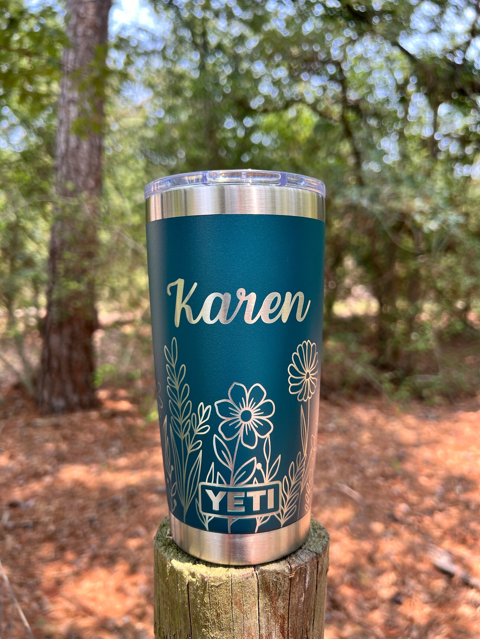 Personalized Floral Design Yeti 20oz Rambler Tumbler 360 Degree ...