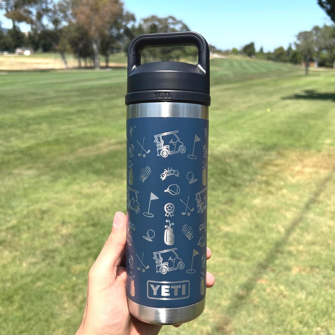 Golf Pattern Yeti Rambler Chug Cap Water Bottle Custom Laser Engraved ...