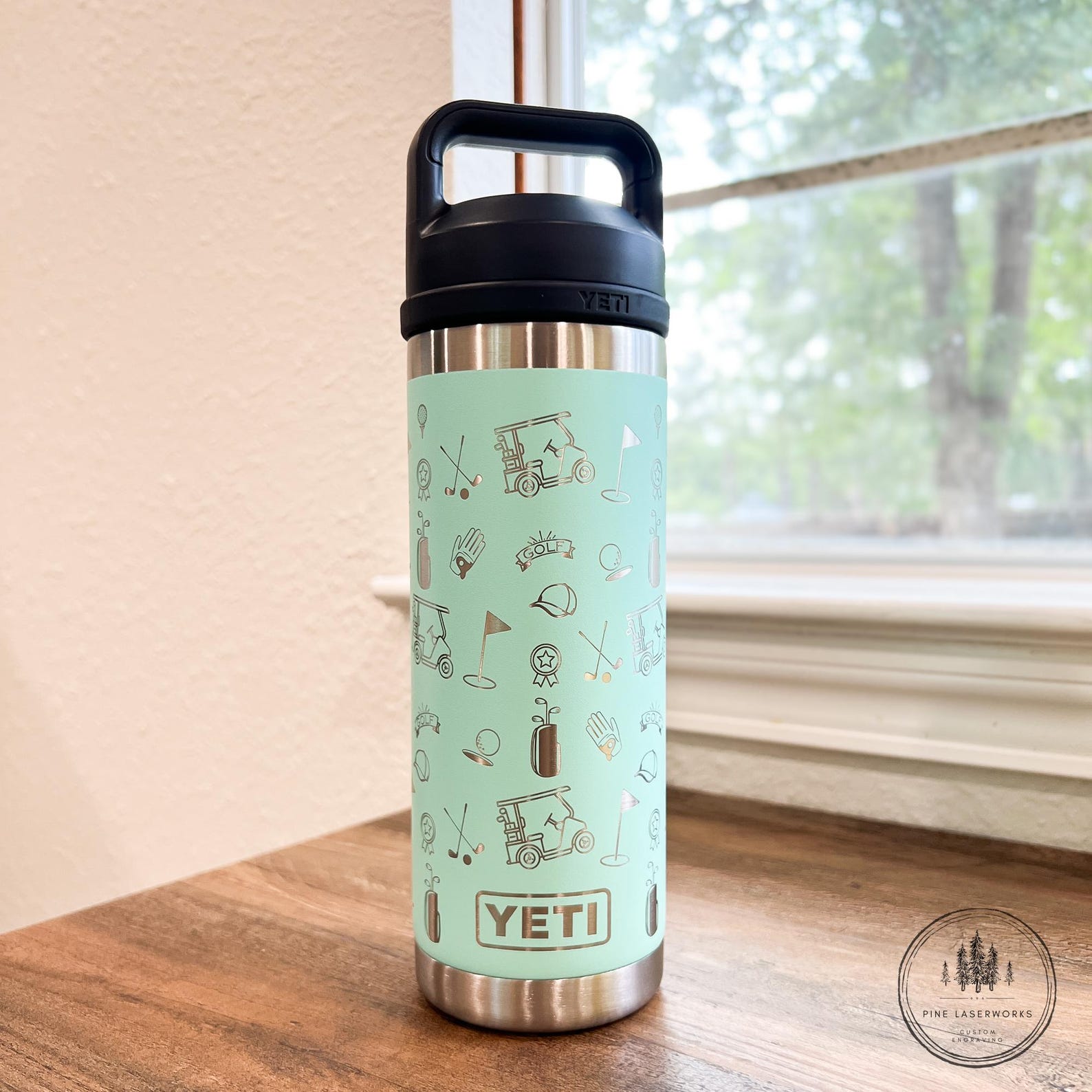 Golf Pattern Yeti Rambler Chug Cap Water Bottle Custom Laser Engraved ...