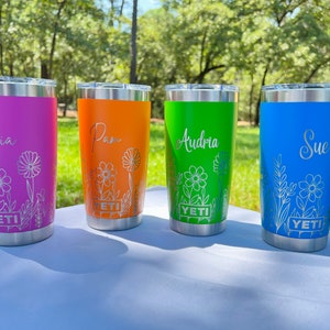 Personalized Floral Design Yeti 20oz Rambler Tumbler 360 Degree ...
