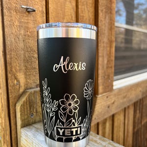 Personalized Floral Design Yeti 20oz Rambler Tumbler 360 Degree ...