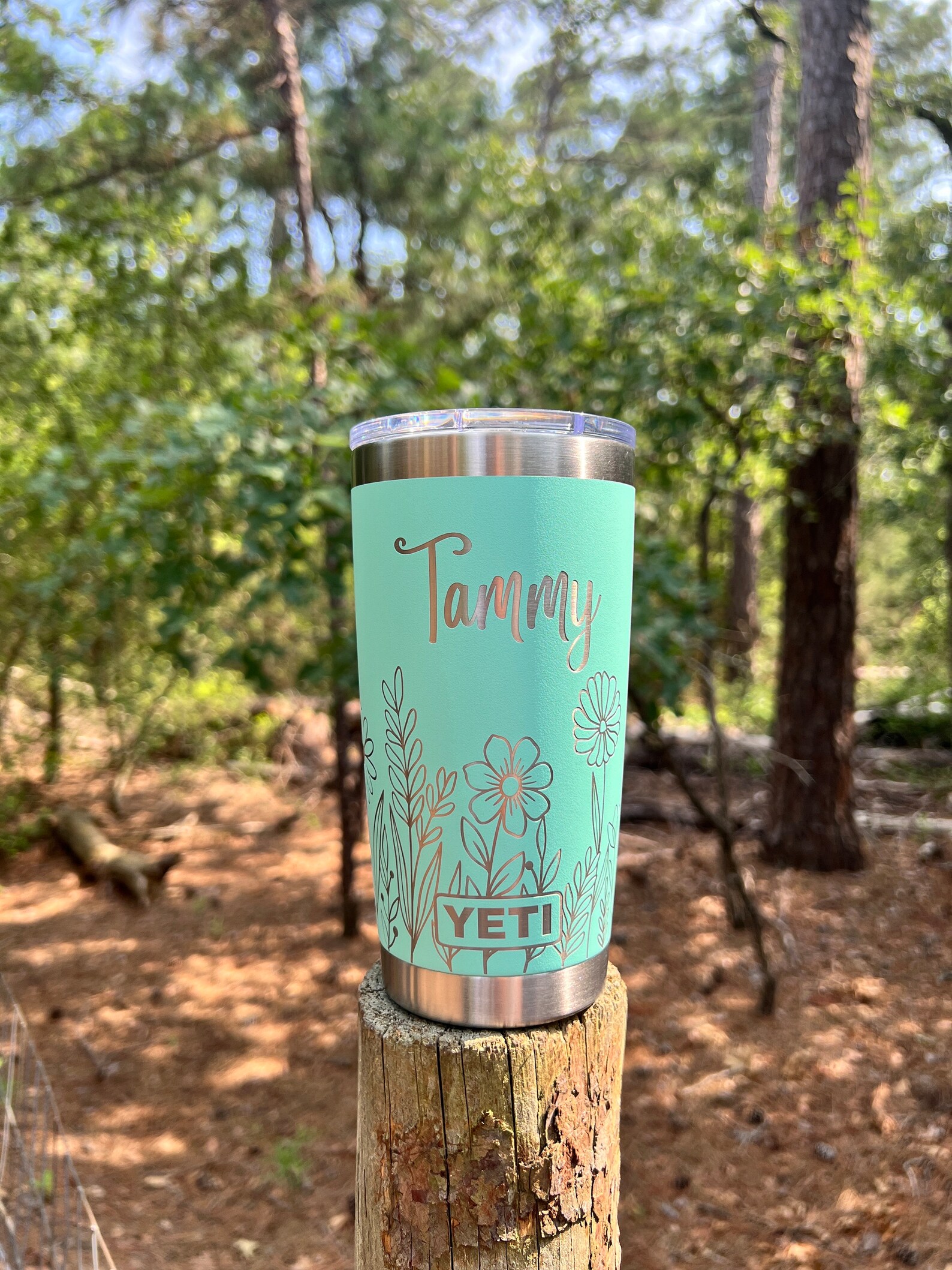 Personalized Floral Design Yeti 20oz Rambler Tumbler 360 Degree ...