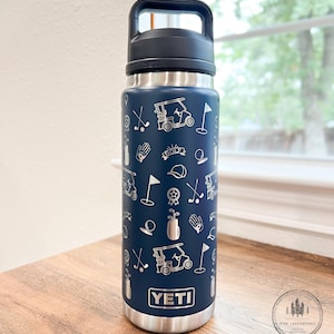 Golf Pattern Yeti Rambler Chug Cap Water Bottle Custom Laser Engraved ...