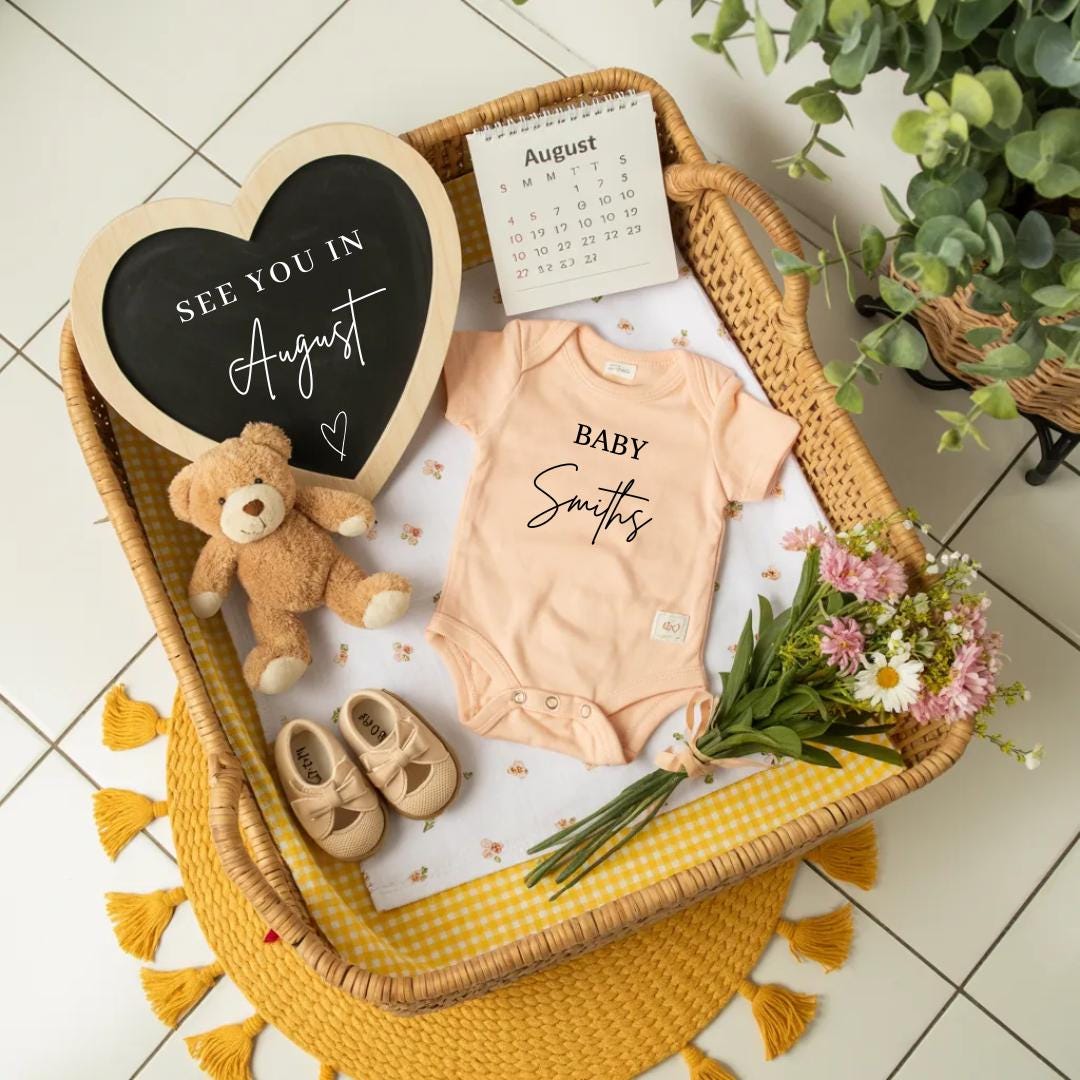 Baby Due August Announcement Template, Teddy Bear Pregnancy Reveal ...