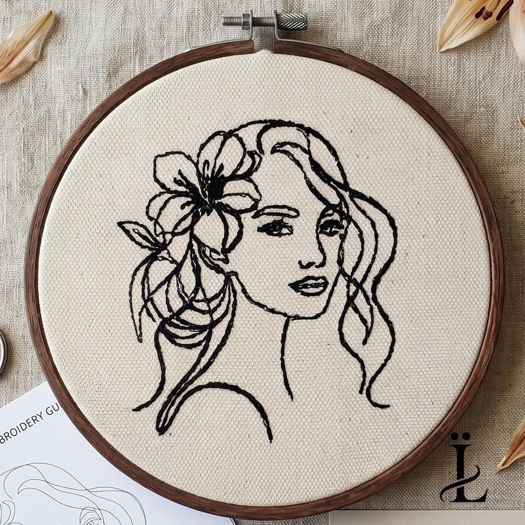 Lily Flower Woman Embroidery Design | Feminine Line Art Face | Machine ...