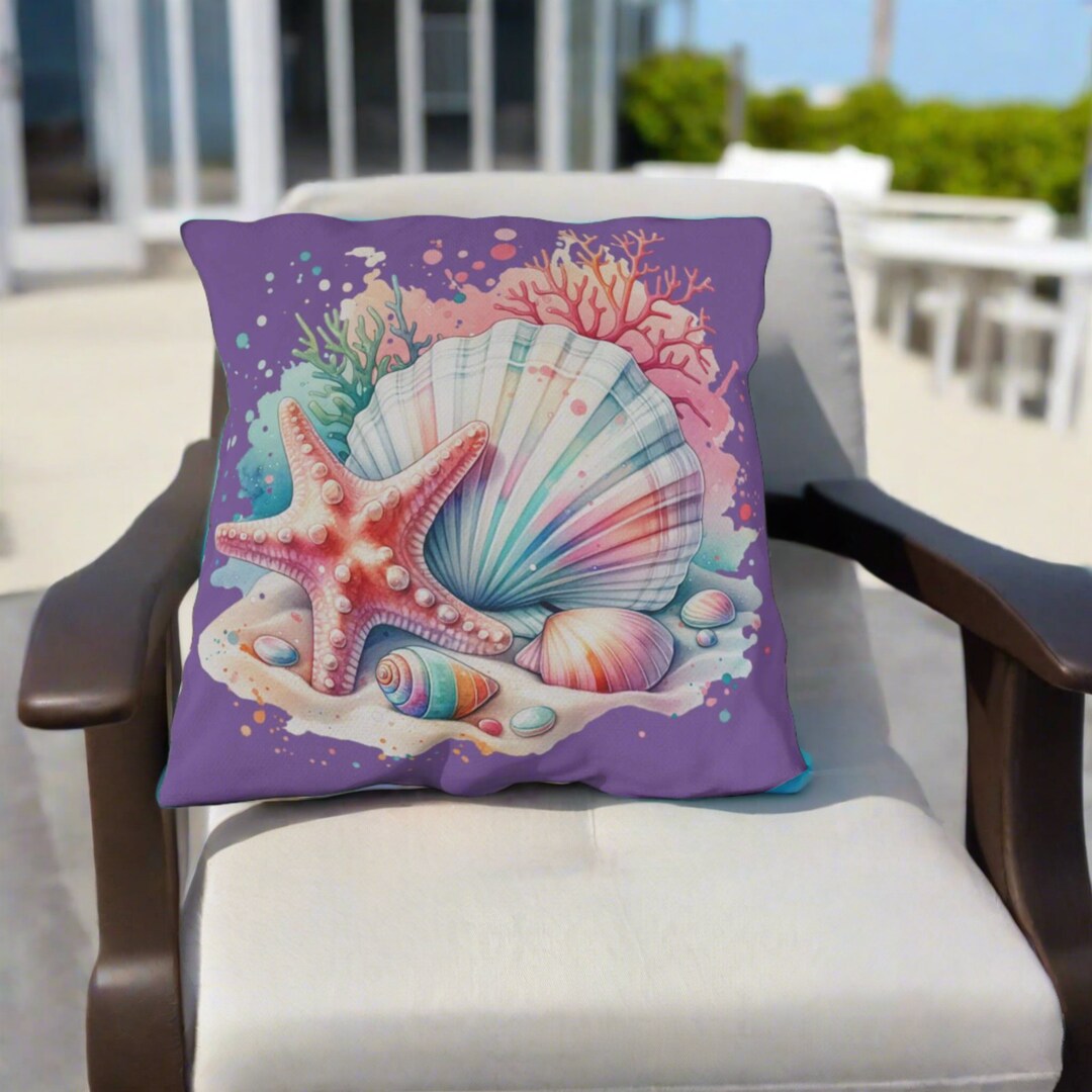 Seashell Outdoor Pillows, Coastal Decor for Beach Lovers, Coastal Charm ...