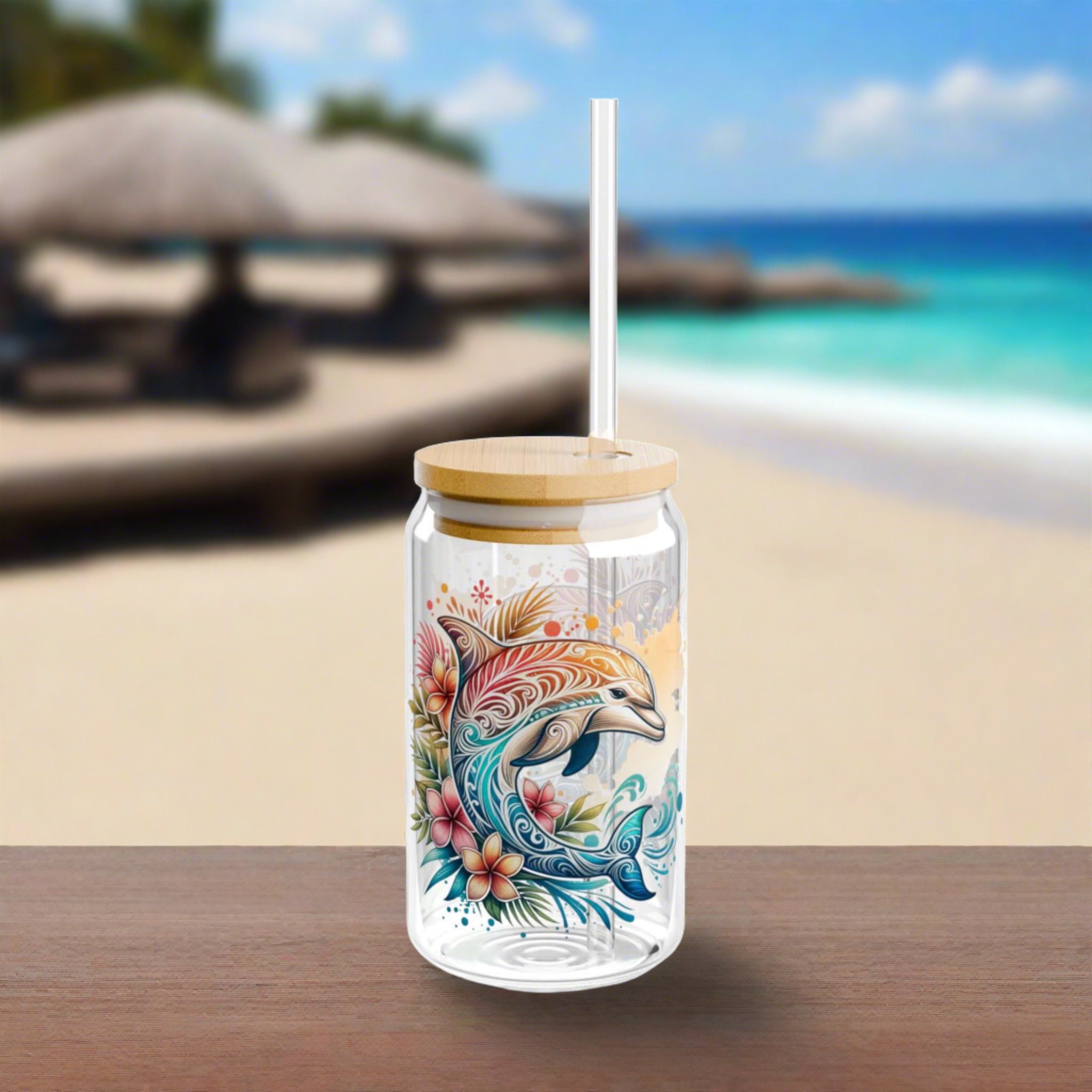 Coastal Charm Dolphin Glass Sipper, Beach Vibes Drinkware, Nautical ...