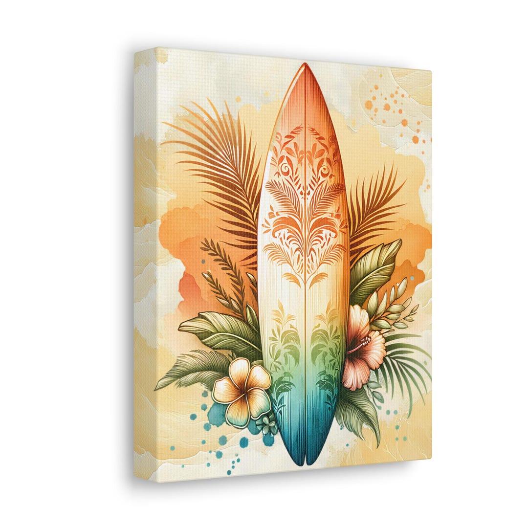Canvas Gallery Wraps, Tropical Surfboard Hibiscus Wall Art Decor ...