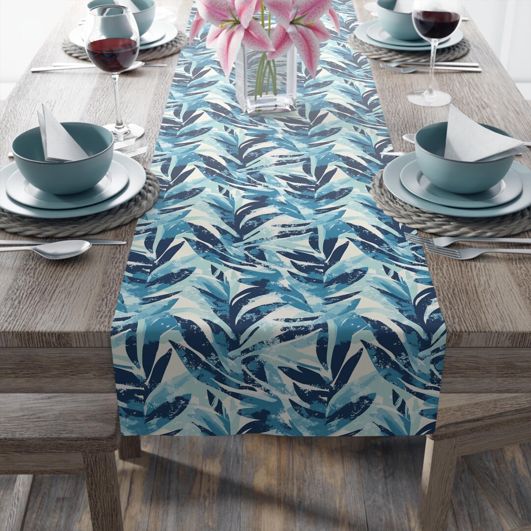 Tropical Leaf Table Runner, Blue Green Home Decor, Party Decoration ...