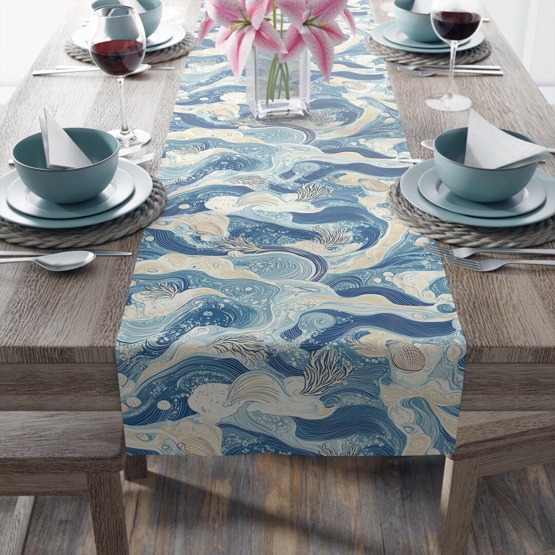 Ocean Waves Table Runner: Coastal Bohemian Table Decoration - Etsy