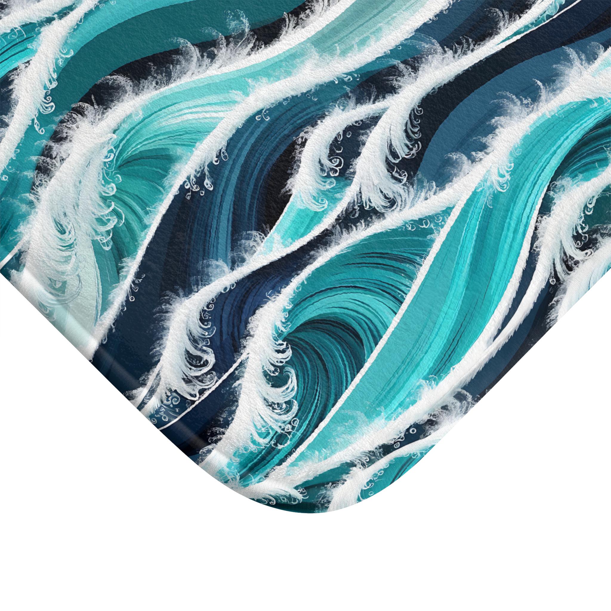 Ocean Waves Bath Mat - Nautical Bathroom Decor, Coastal Home Accent ...