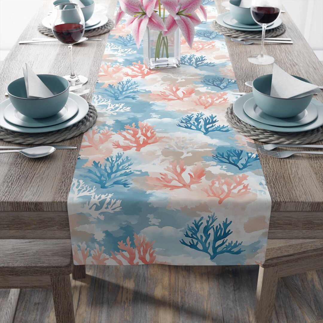 Coastal Coral Table Runner, Ocean-themed Decor for Beach Lovers ...