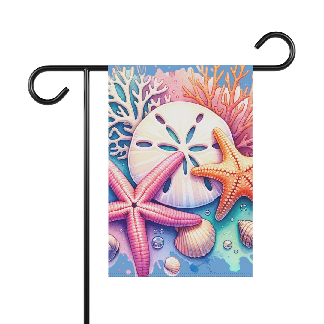 Beach Themed, Seashells, Watercolor Beach Art Garden Flag & House ...