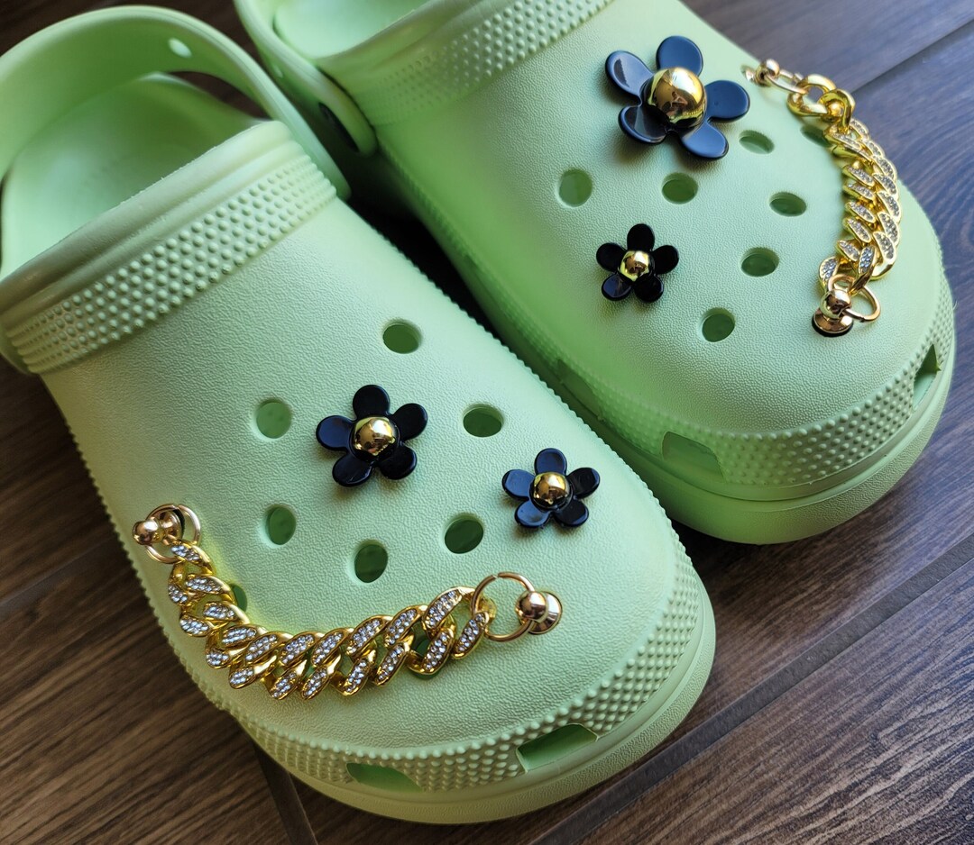 Gold Chain Croc Spikes| Chain Set Black Gold Flowers| Unique Gift Set ...