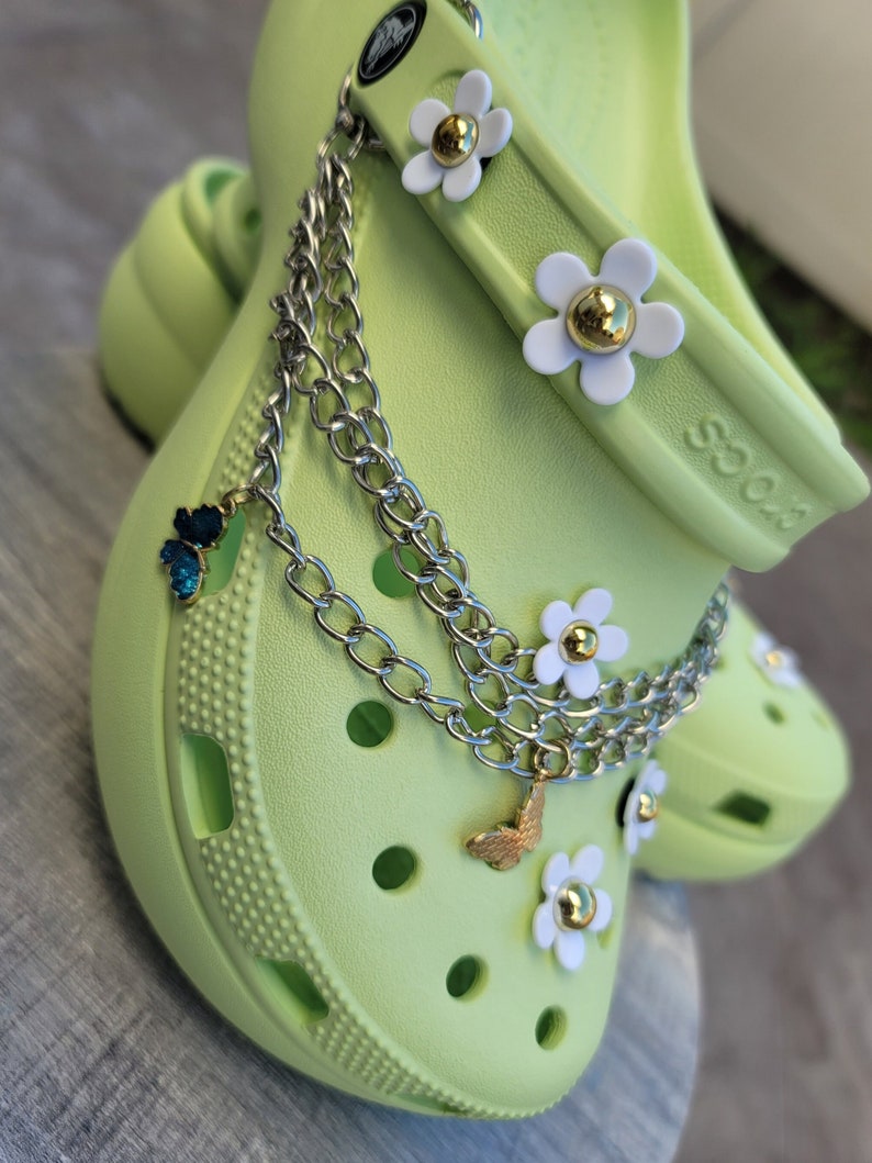 Silver Chain Decor. Charm Set for Croc. Flowers White and Silver. Croc ...