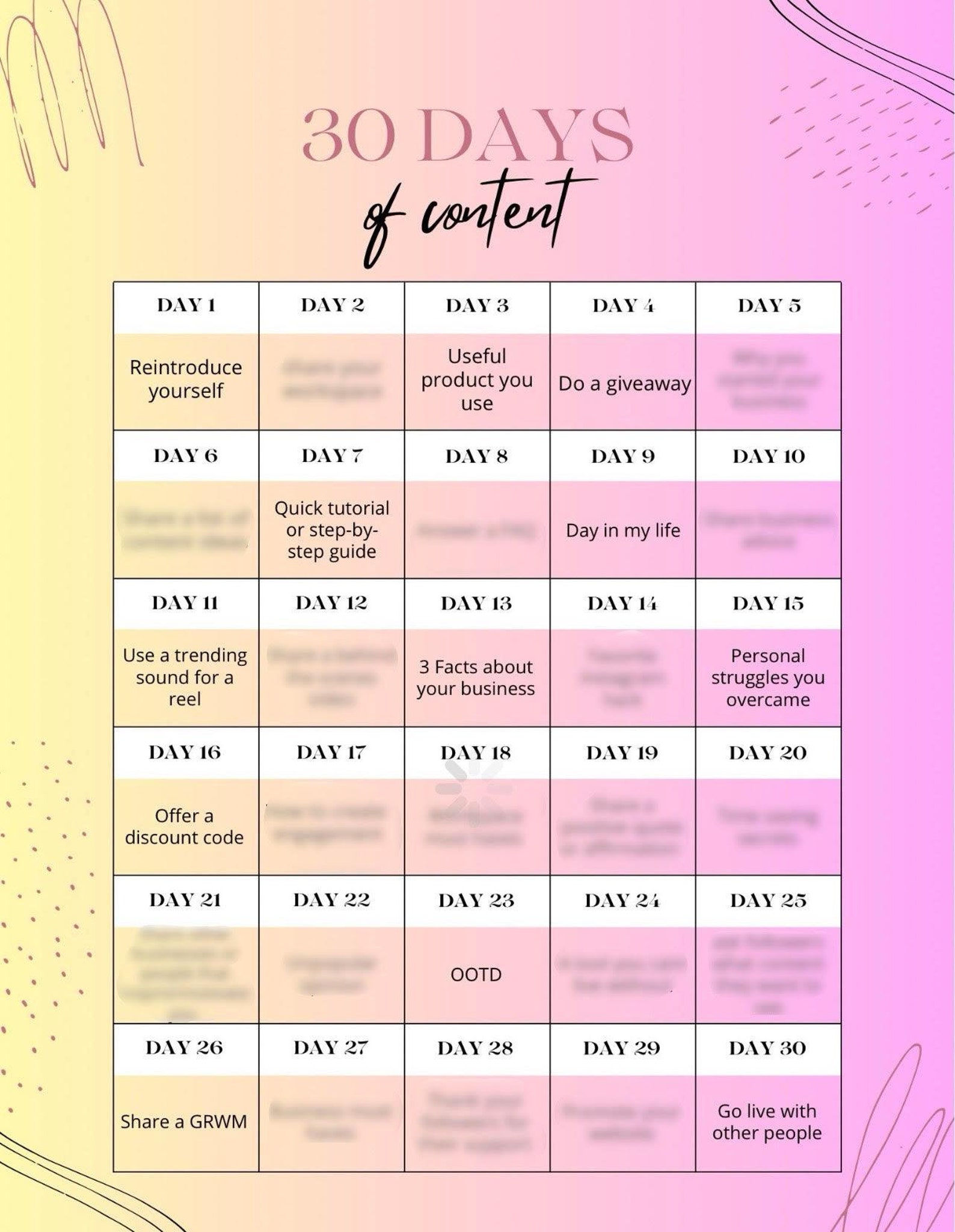 30 Day Content Creating Calendar - Etsy