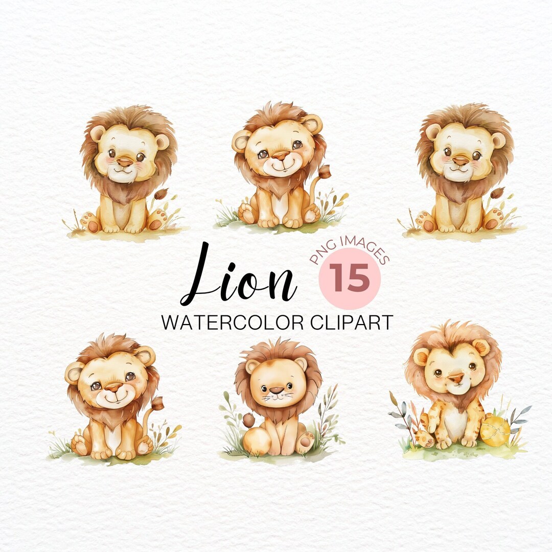 Watercolor Baby Lion Clipart, Lion PNG, Lion Clipart, Watercolor Baby ...