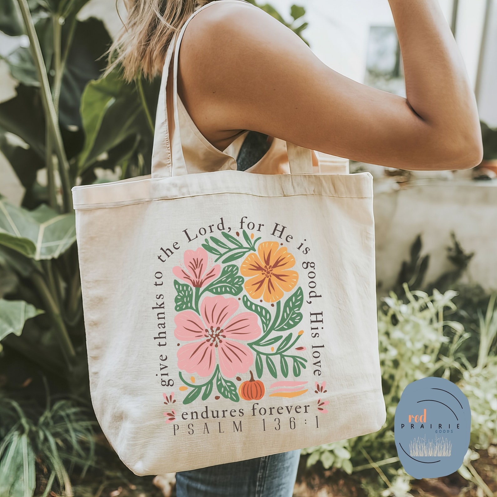 Give Thanks to the Lord Tote Bag, Boho Christian Canvas Tote, Religious ...