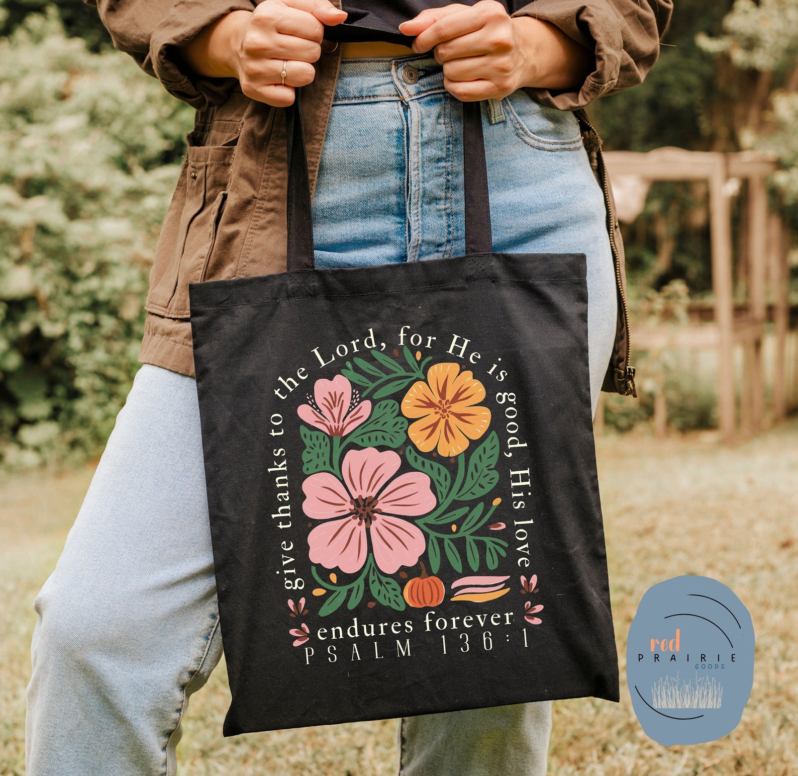 Give Thanks to the Lord Tote Bag, Boho Christian Canvas Tote, Religious ...