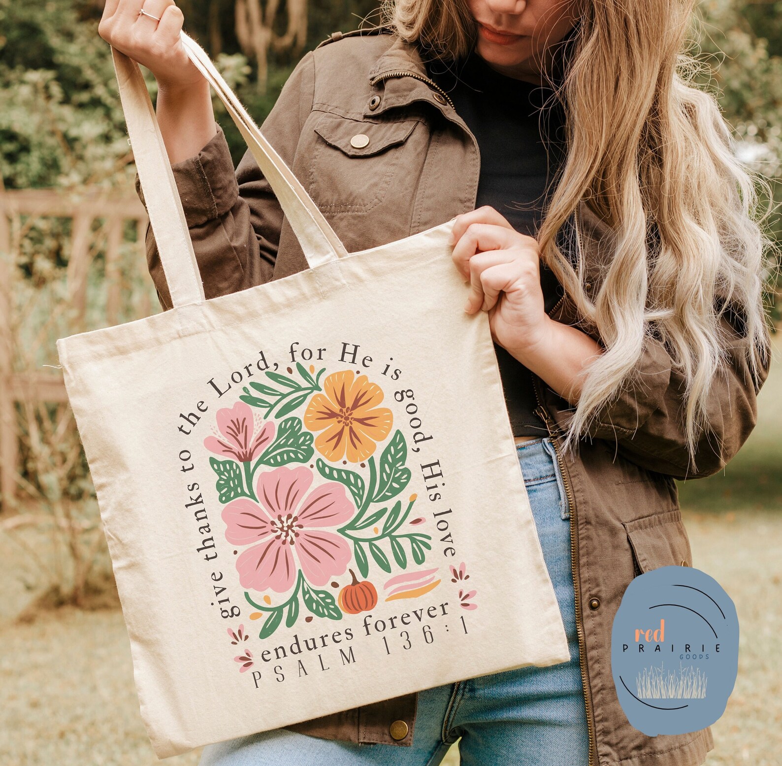 Give Thanks to the Lord Tote Bag, Boho Christian Canvas Tote, Religious ...