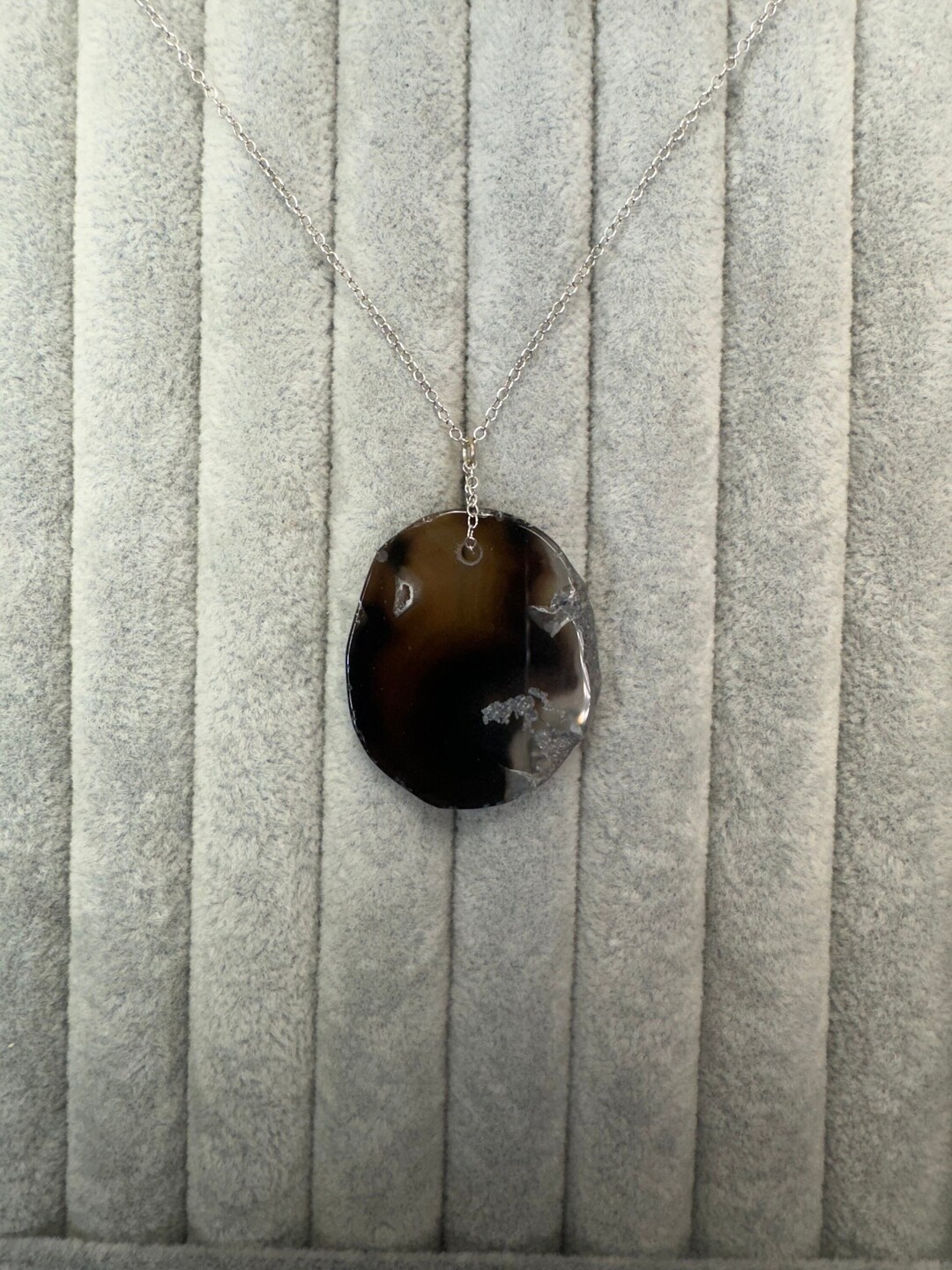 Agate Slice Pendant: Reversible Sterling Silver Necklace, Adjustable ...