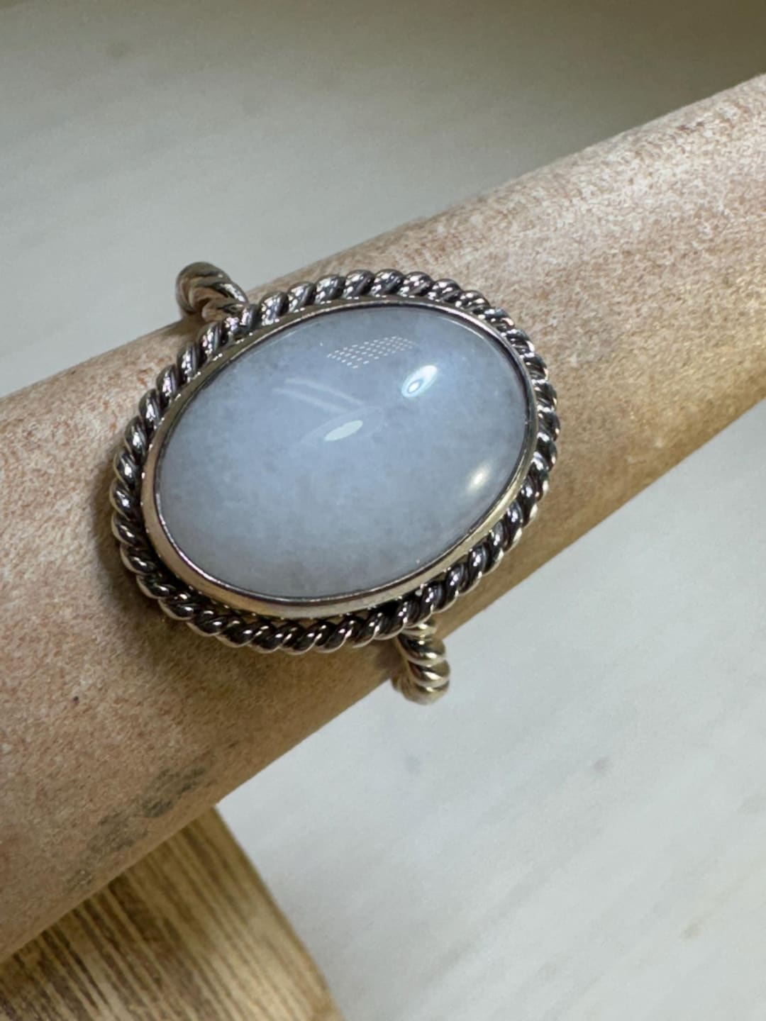 White Quartz Silver Oval Ring/ Twisted Wire Shank/everyday Wear ...