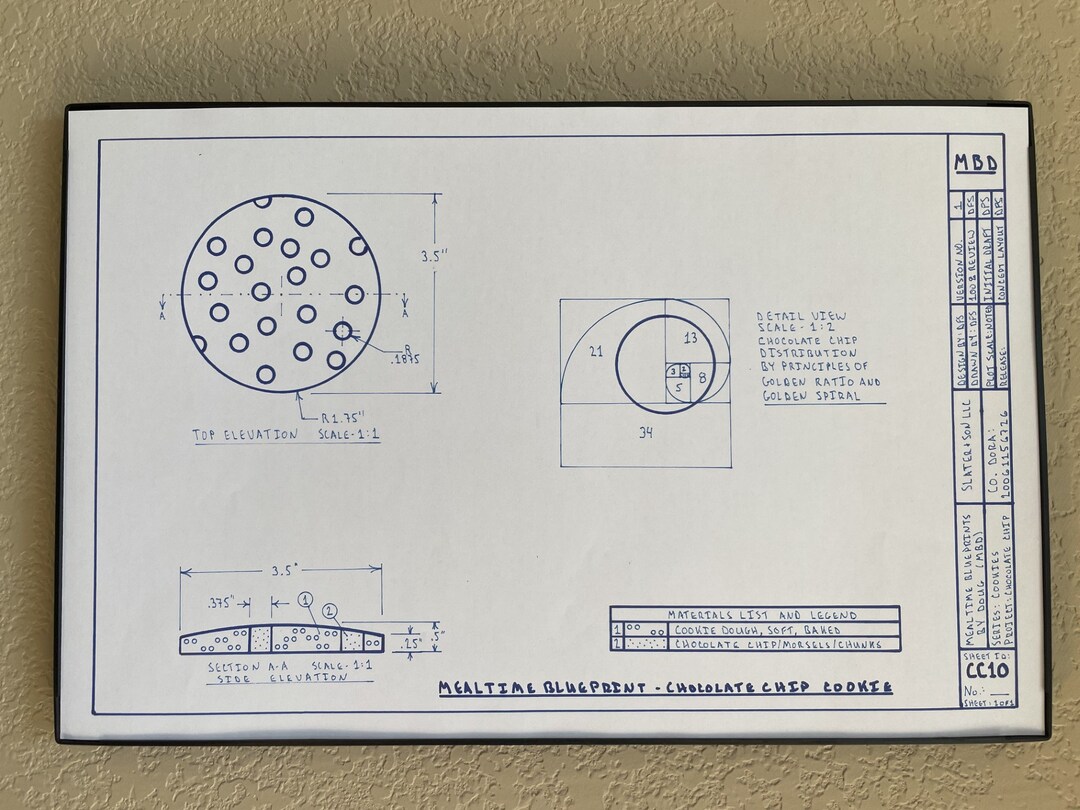 Chocolate Chip Cookie - Blueprint and Technical Drawing of Selected ...