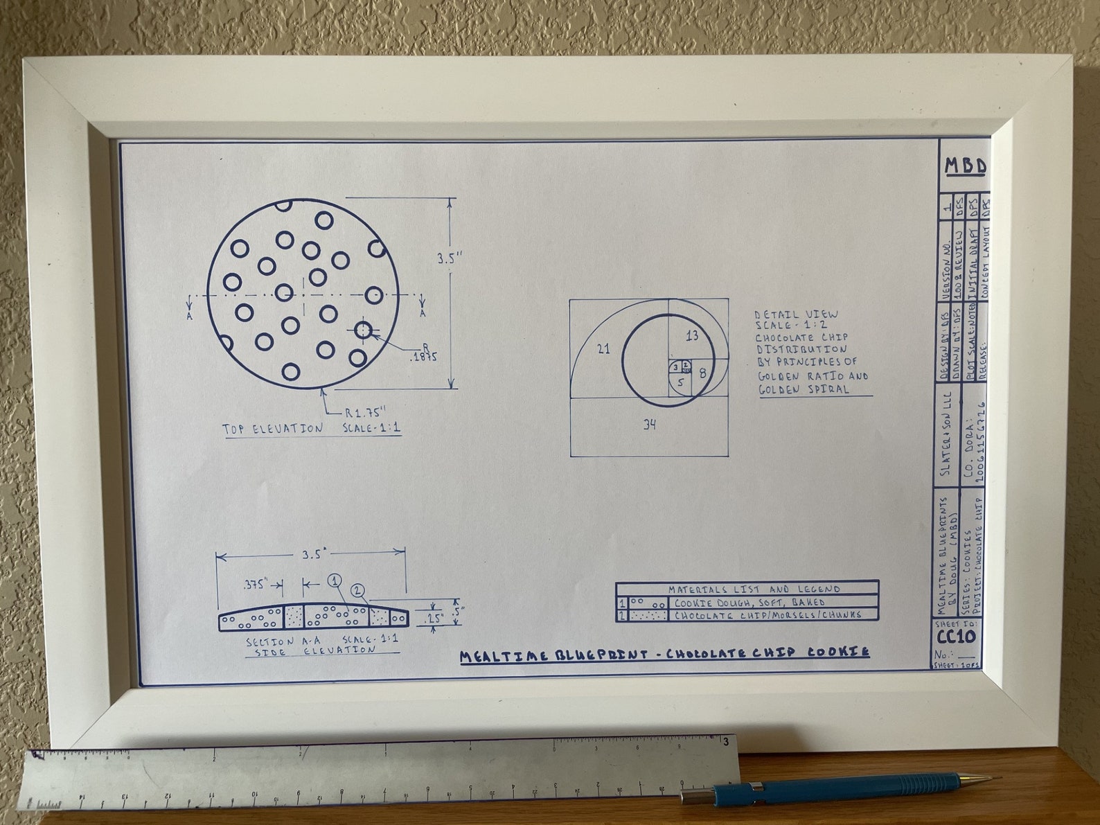 Chocolate Chip Cookie - Blueprint and Technical Drawing of Selected ...