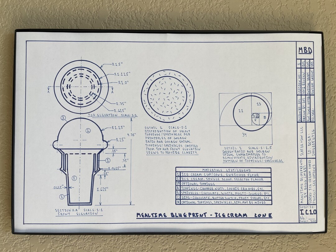 Ice Cream Cone - Blueprint and Technical Drawing of Selected Mealtime ...