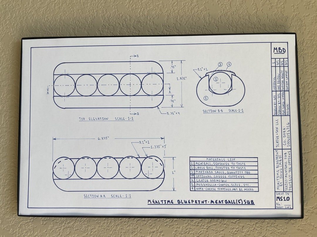 Meatball Submarine Sandwich - Blueprint and Technical Drawing of ...
